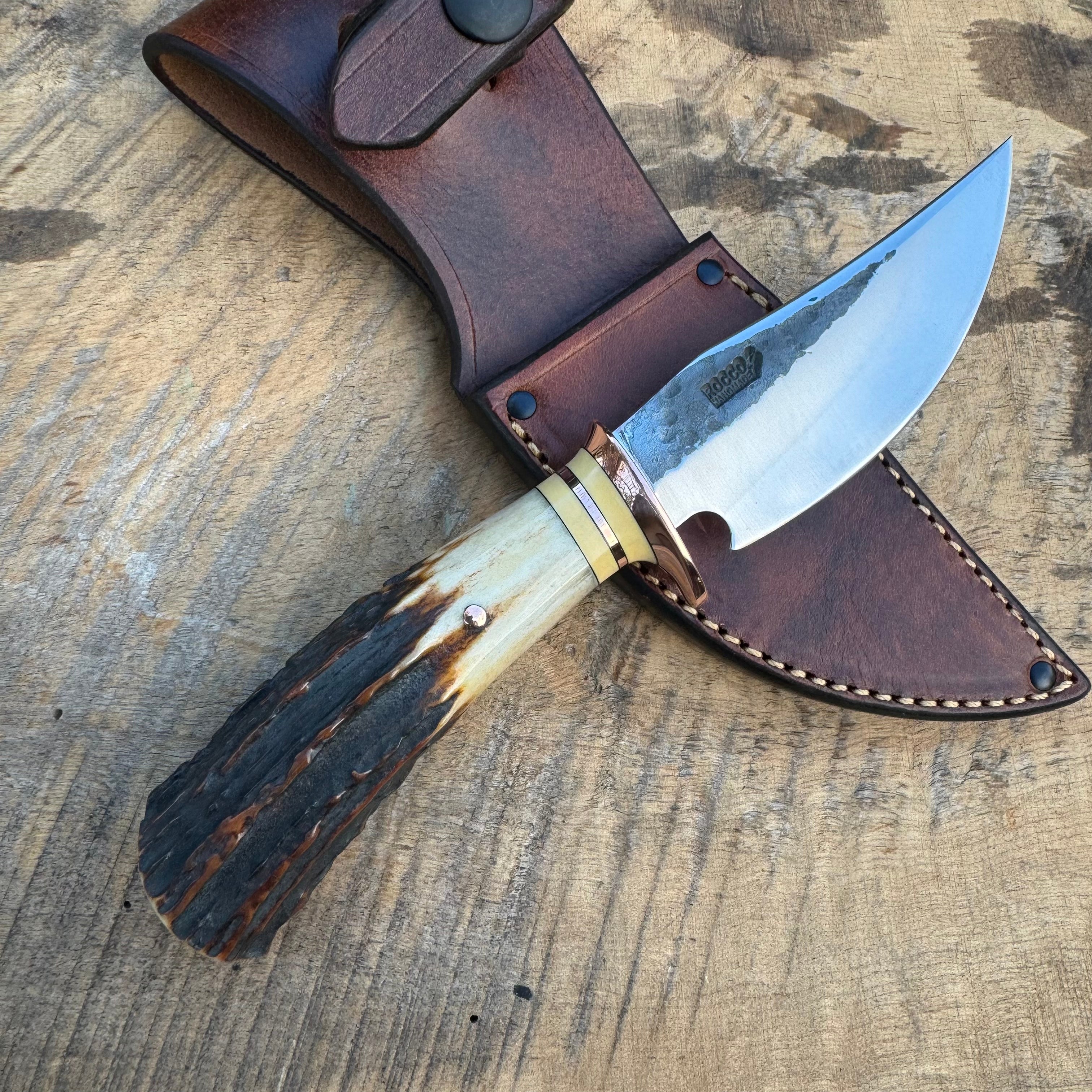 Premium Sambar Stag Hammer Mark Clip Point Hunter – Rocco Handmade